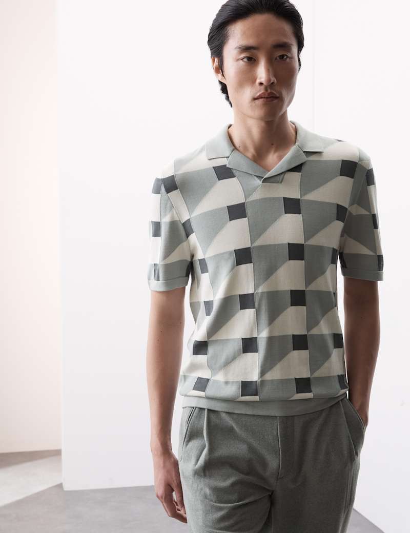 Pure Cotton Geometric Knitted Polo Shirt – Retail International Group